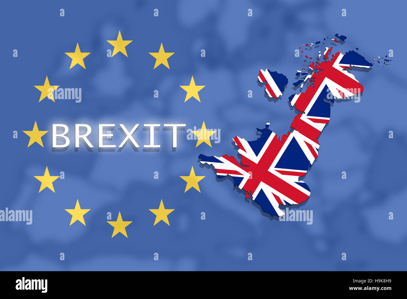 United Kingdom map with Brexit on Euro Union and Europe background ...