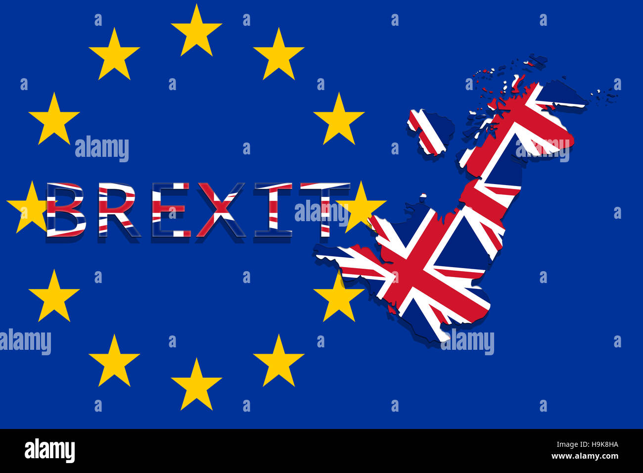 United Kingdom map with Brexit on Euro Union background Stock Photo - Alamy