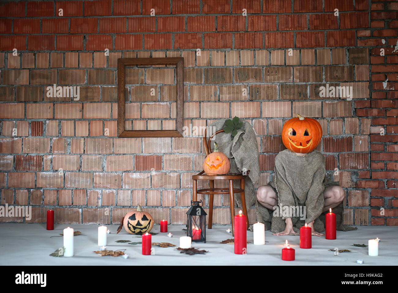 pumpkin head monster horror indoor Stock Photo - Alamy