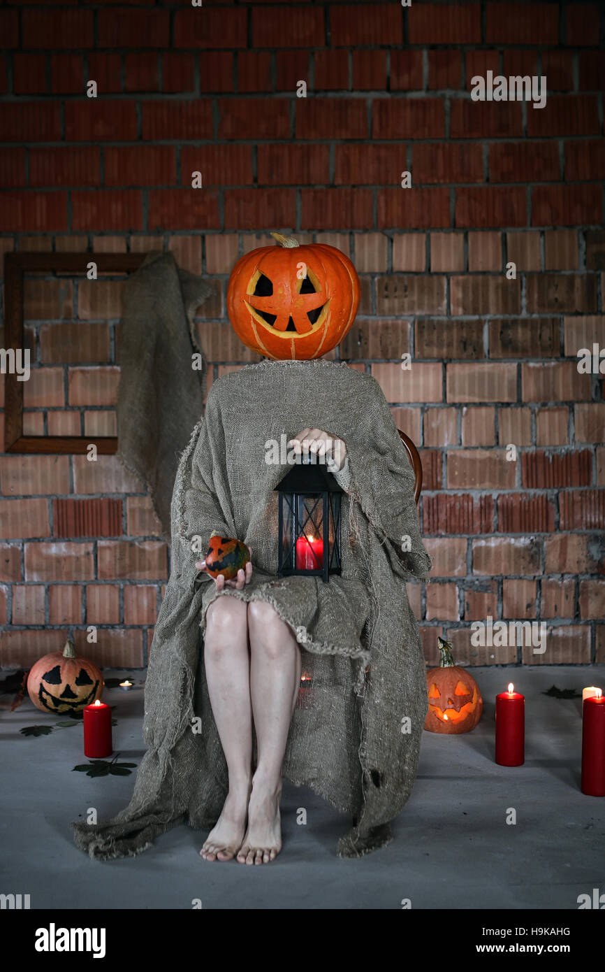 pumpkin head monster horror indoor Stock Photo - Alamy