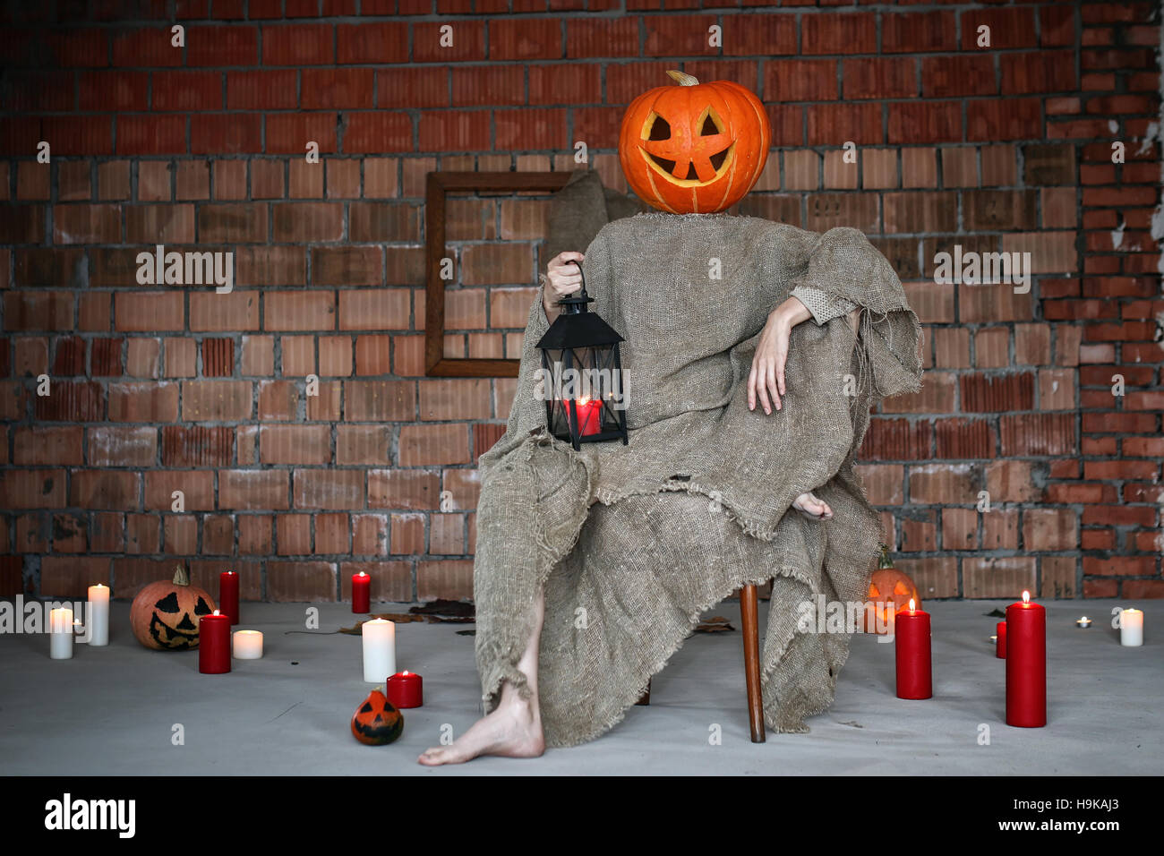 pumpkin head monster horror indoor Stock Photo - Alamy