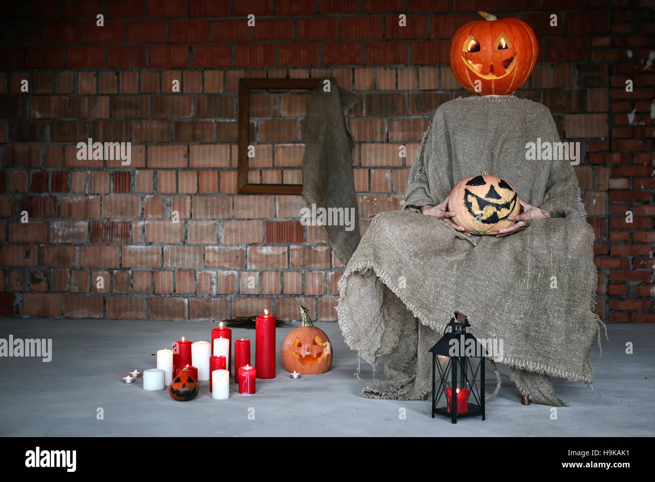 pumpkin head monster horror indoor Stock Photo - Alamy