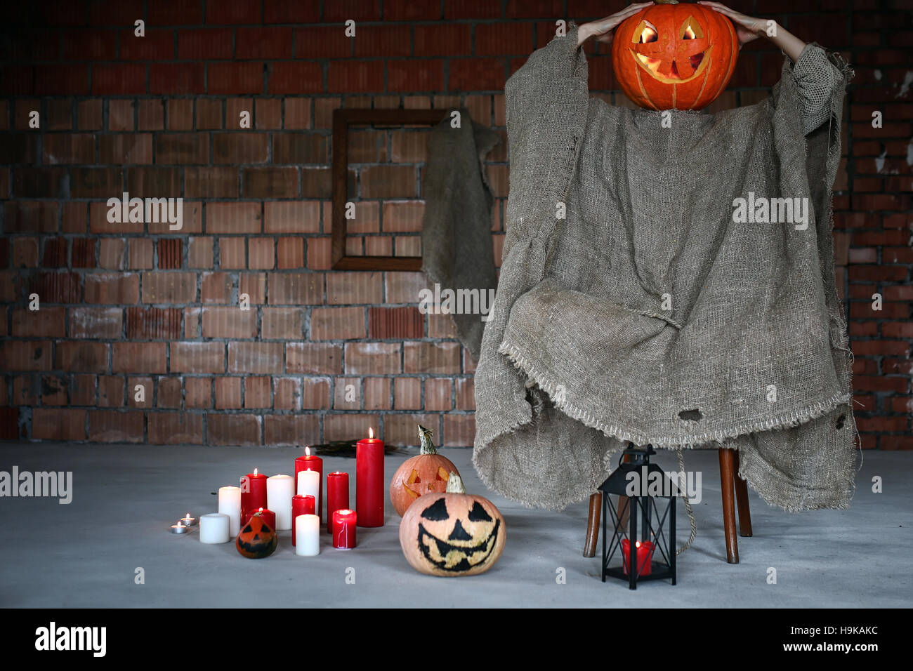 pumpkin head monster horror indoor Stock Photo - Alamy