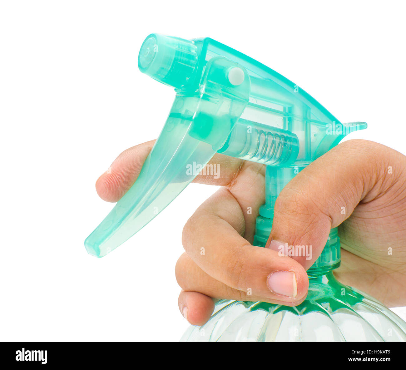 Female hand with sprayer isolated on white Stock Photo - Alamy