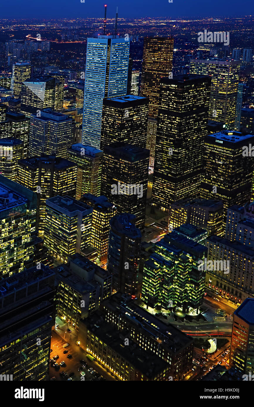 A Vertical of after dark aerial of Toronto city center Stock Photo - Alamy