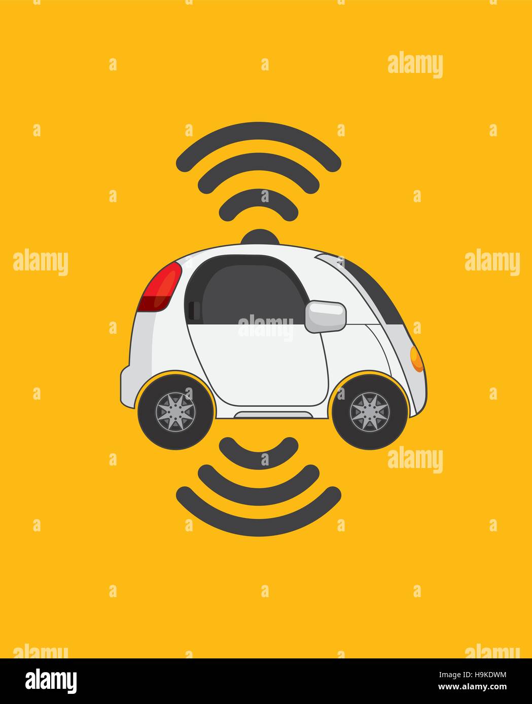 autonomous car vehicle with wireless waves over yellow background ...