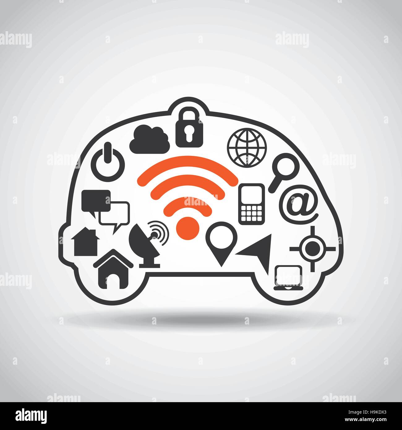 silhouette of autonomous car with navigation and technology icons ...