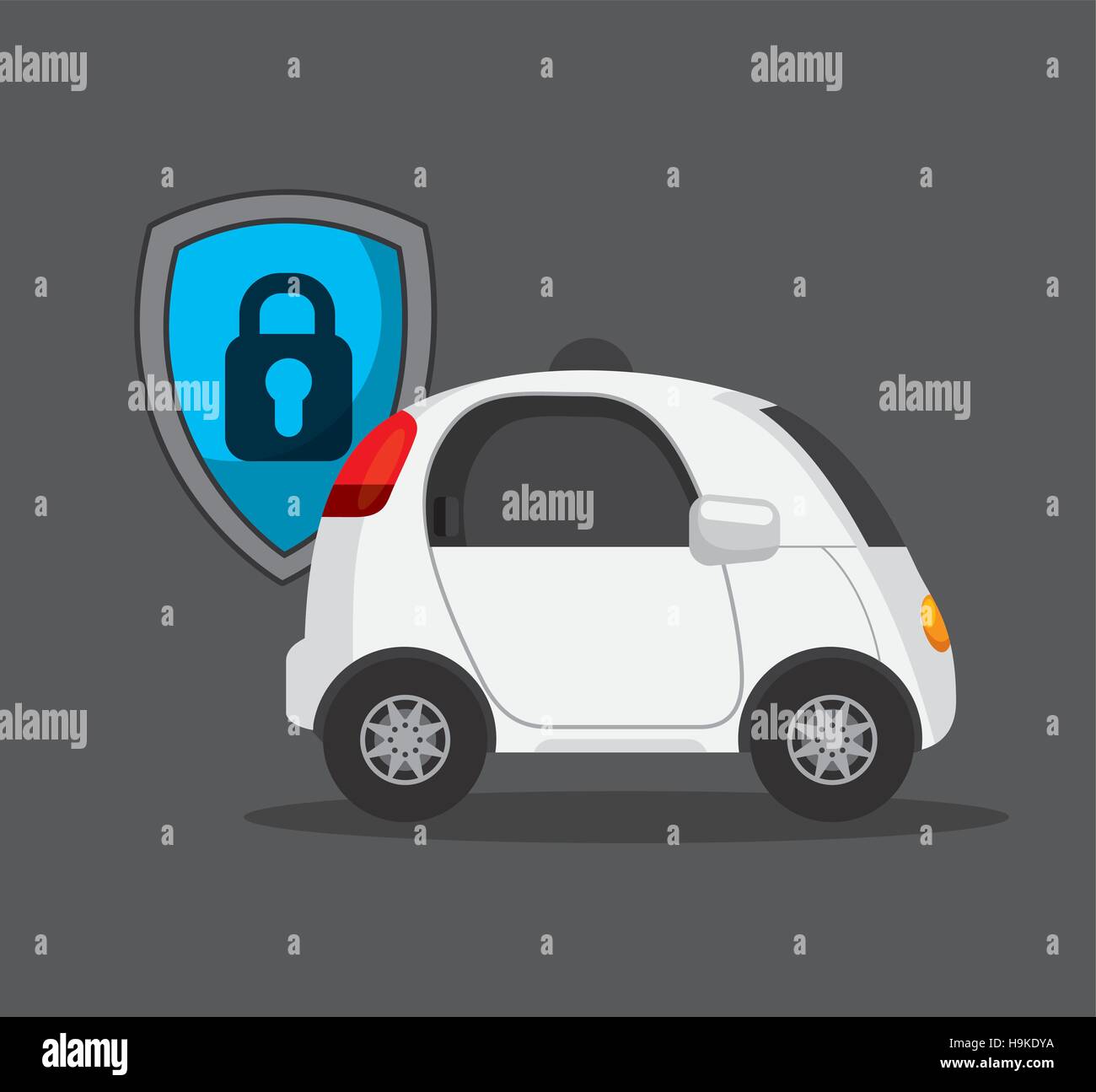 autonomous car vehicle with security shield icon over gray background ...