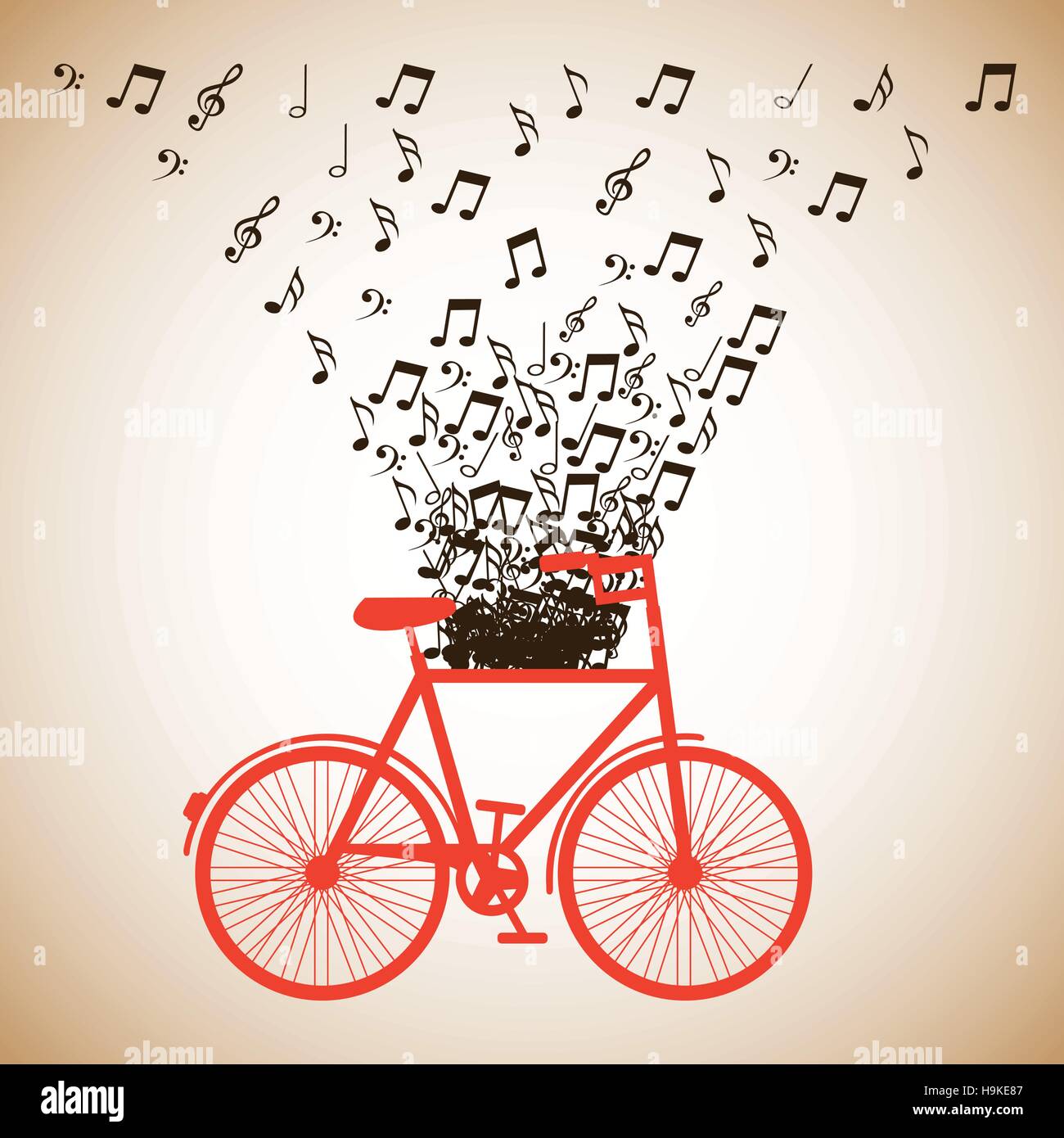 red bicycle with musical notes. hipster style design. vector ...
