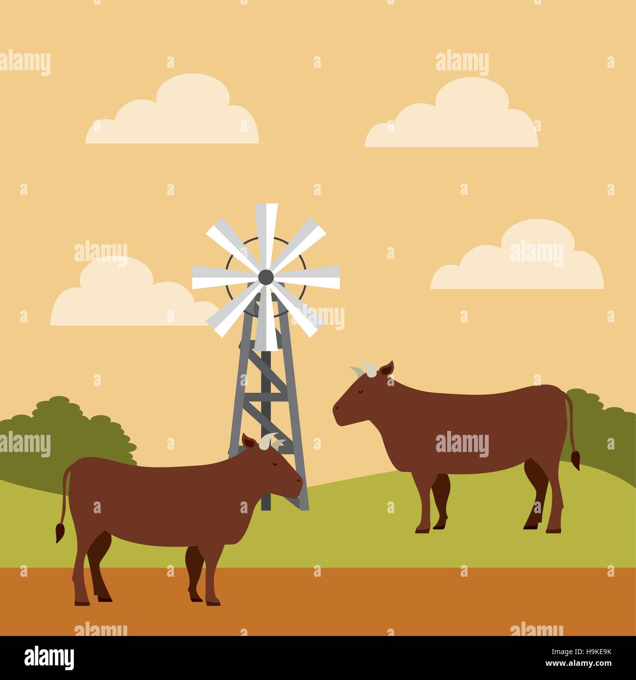 Cows on wind farm Stock Vector Images - Alamy