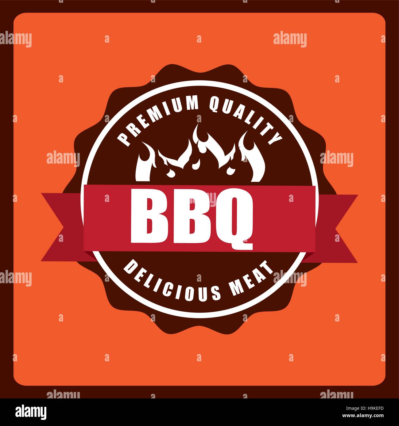 bbq seal stamp with red ribbon over orange background. vector ...
