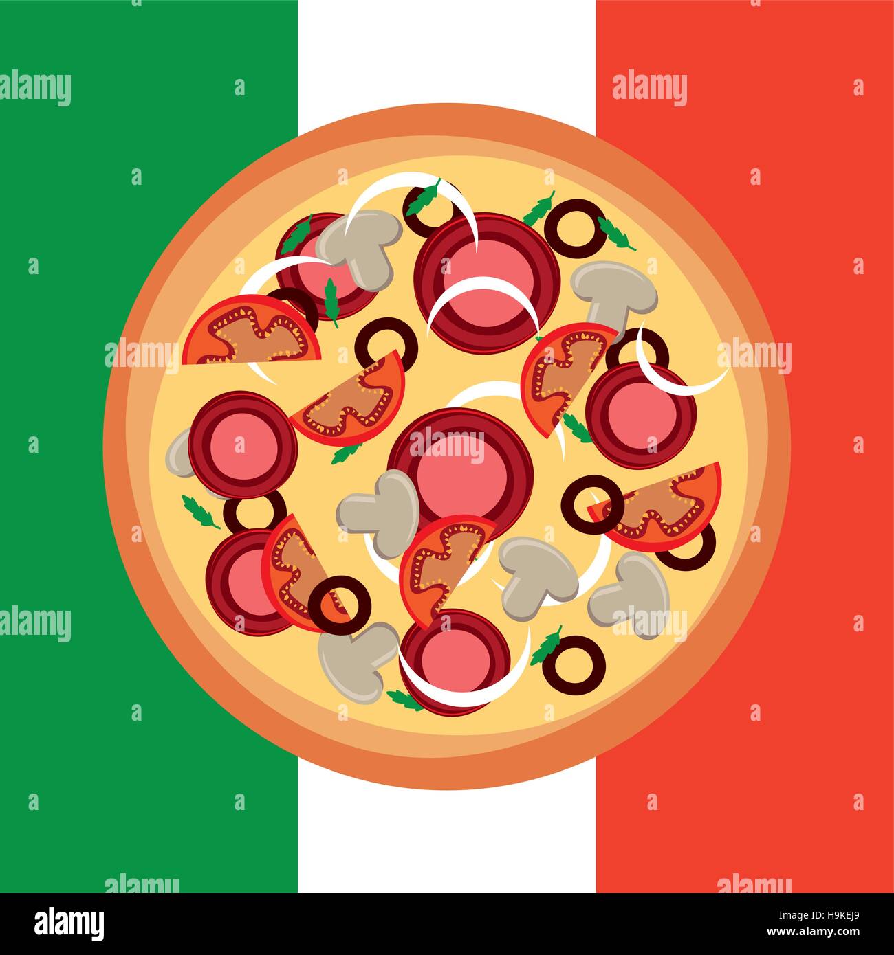 hot pizza icon over italian flag background. fast food concept ...