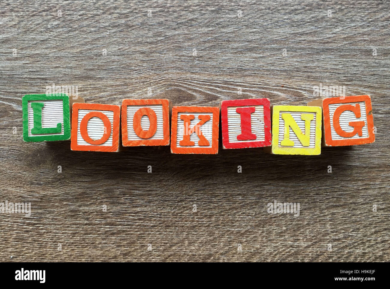Alphabet wood blocks making the word LOOKING Stock Photo - Alamy