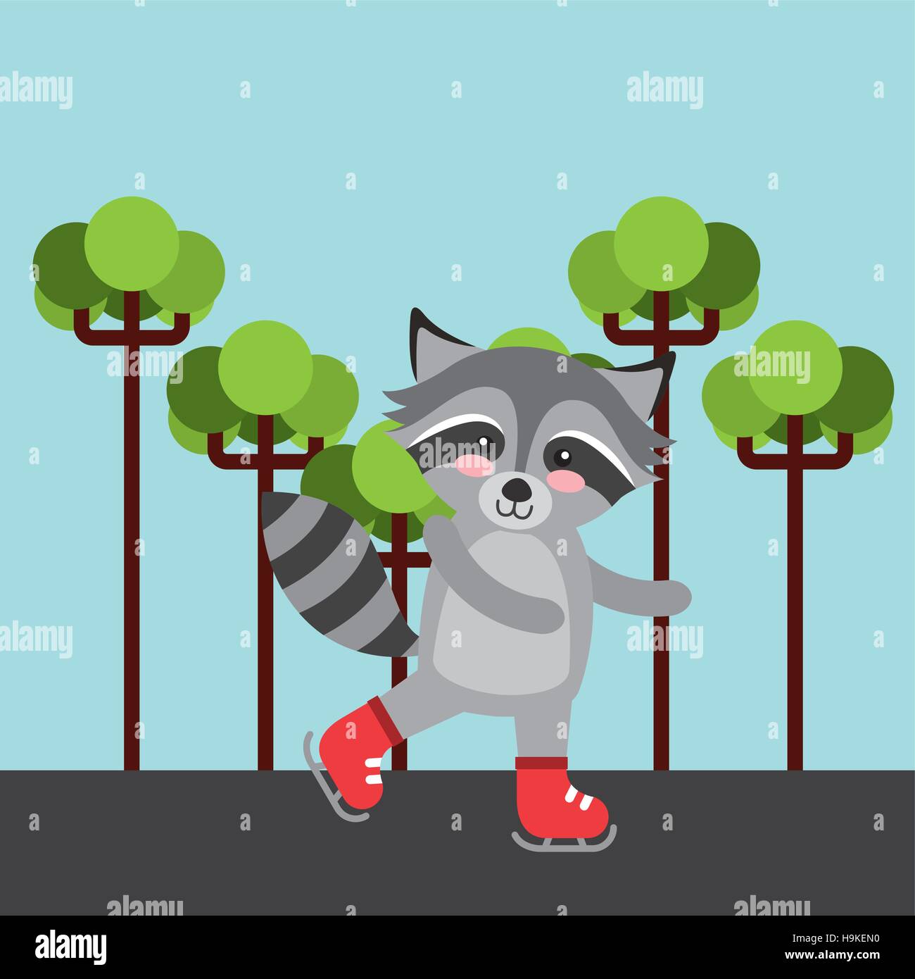 cute raccoon animal over landscape background. colorful design. vector ...