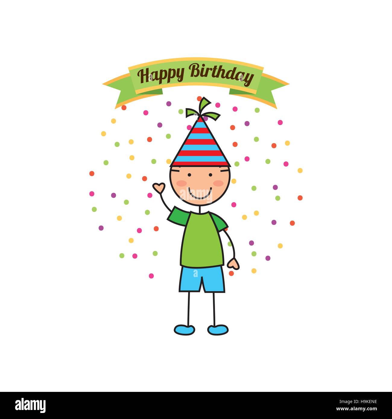 happy birthday card with happy boy over white background. colorful ...