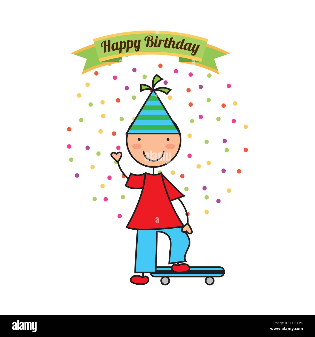 happy birthday card with happy boy over white background. colorful ...