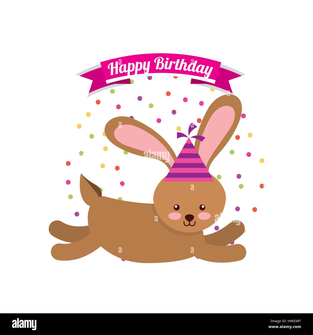 happy birthday card with cute rabbit animal over white background ...