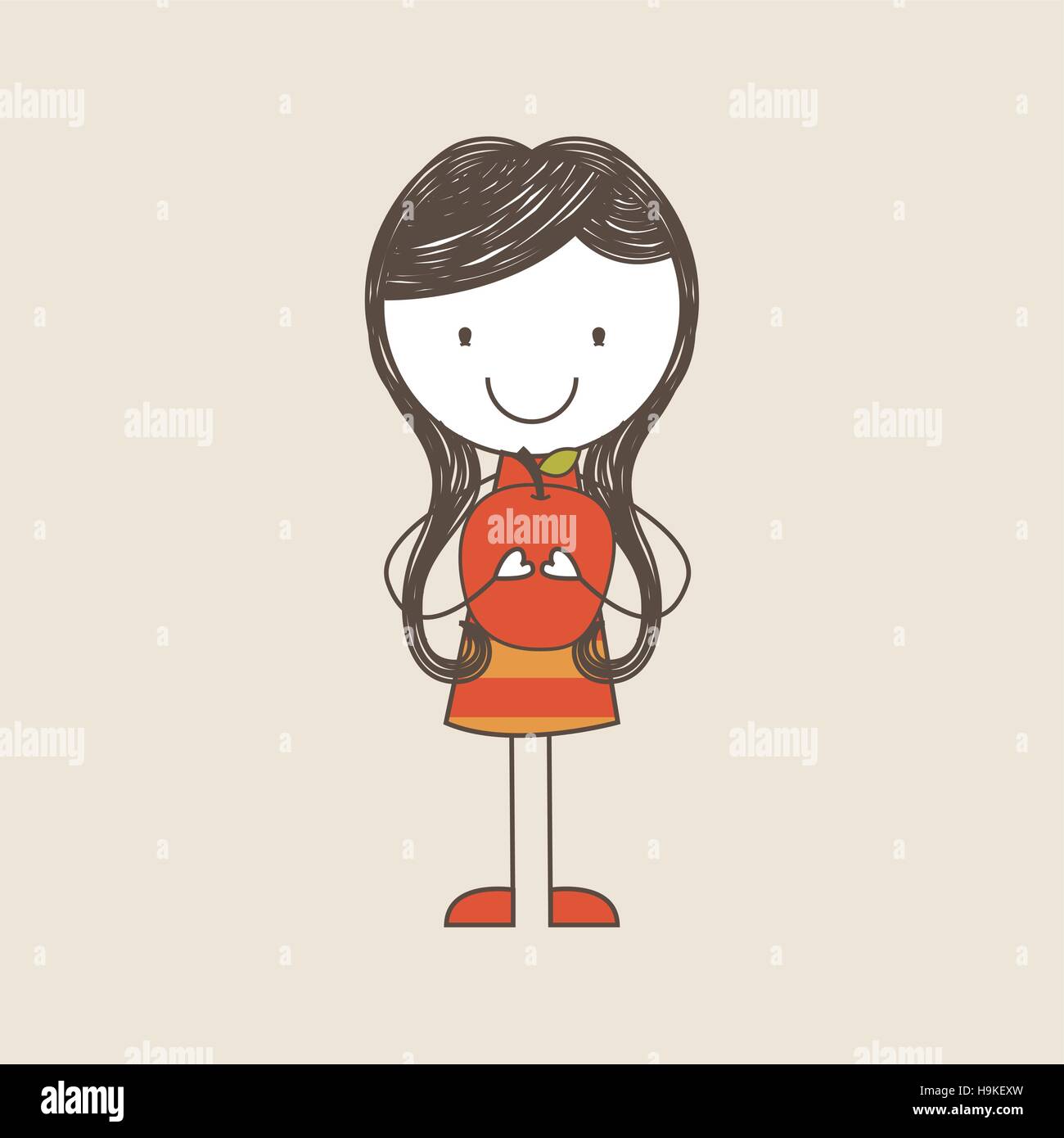 cute girl smiling holding a apple. draw and colorful design. vector ...