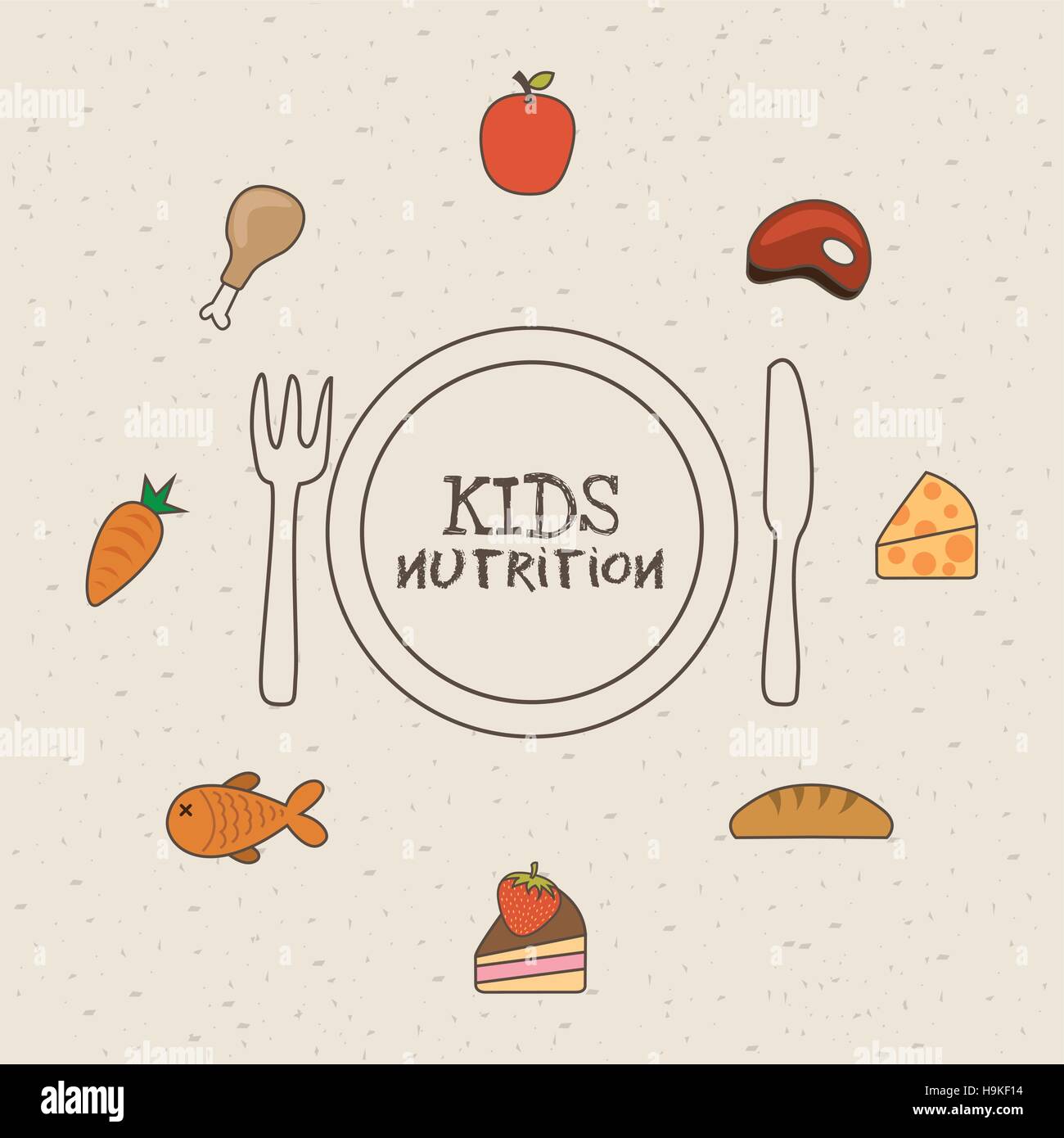 plate with food around. kids nutrition concept. colorful design. vector ...