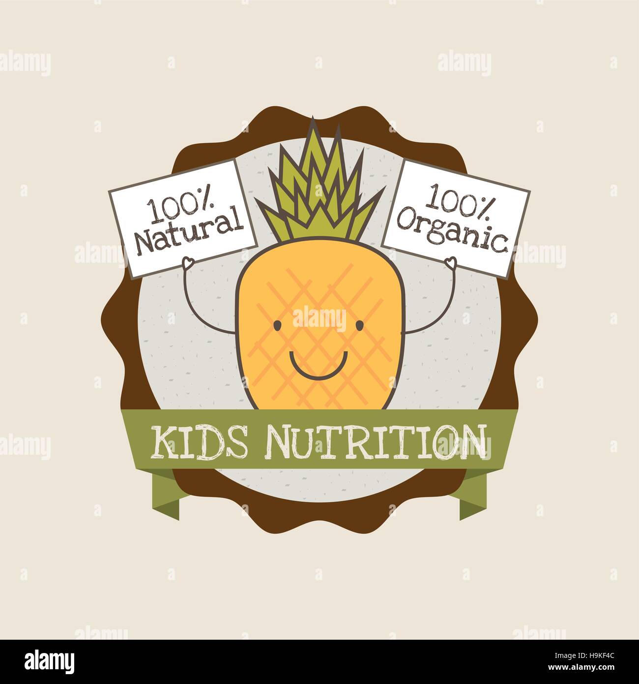 seal stamp with cartoon pineapple fruit and green ribbon .kids ...