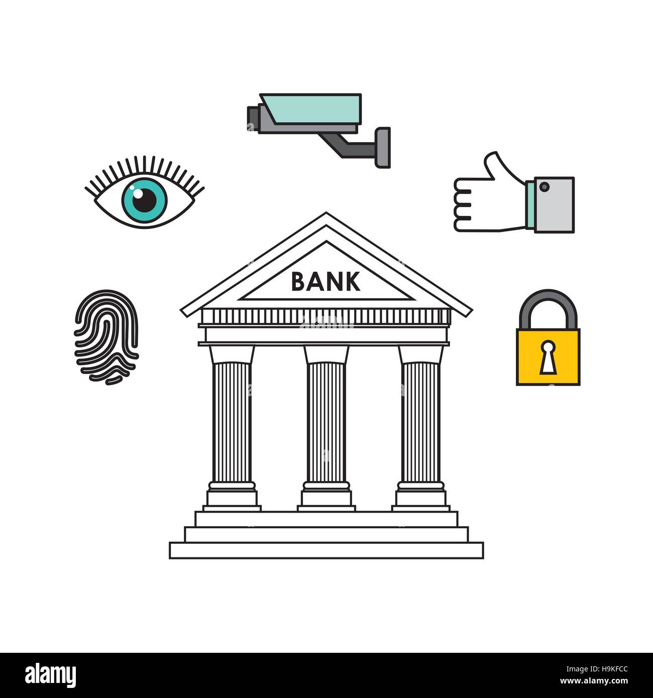 bank icon and security icons around over white background. vector ...