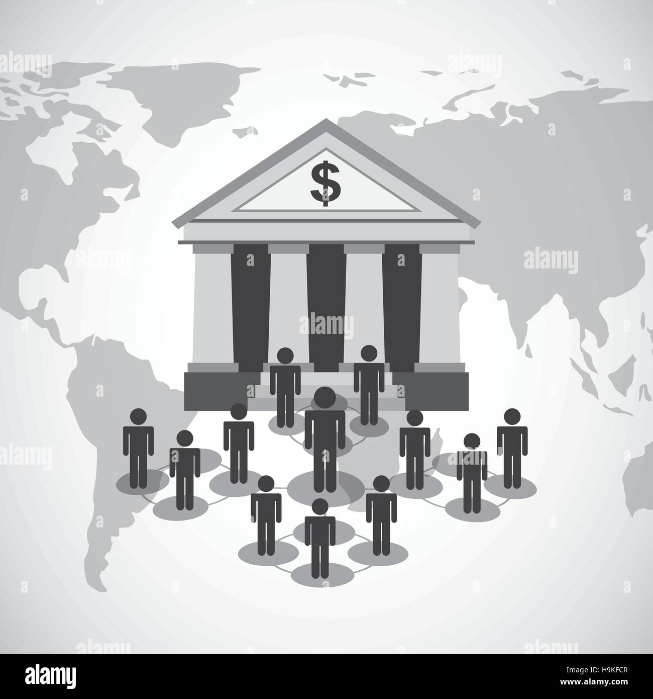 bank icon and people around over world background. vector illustration ...