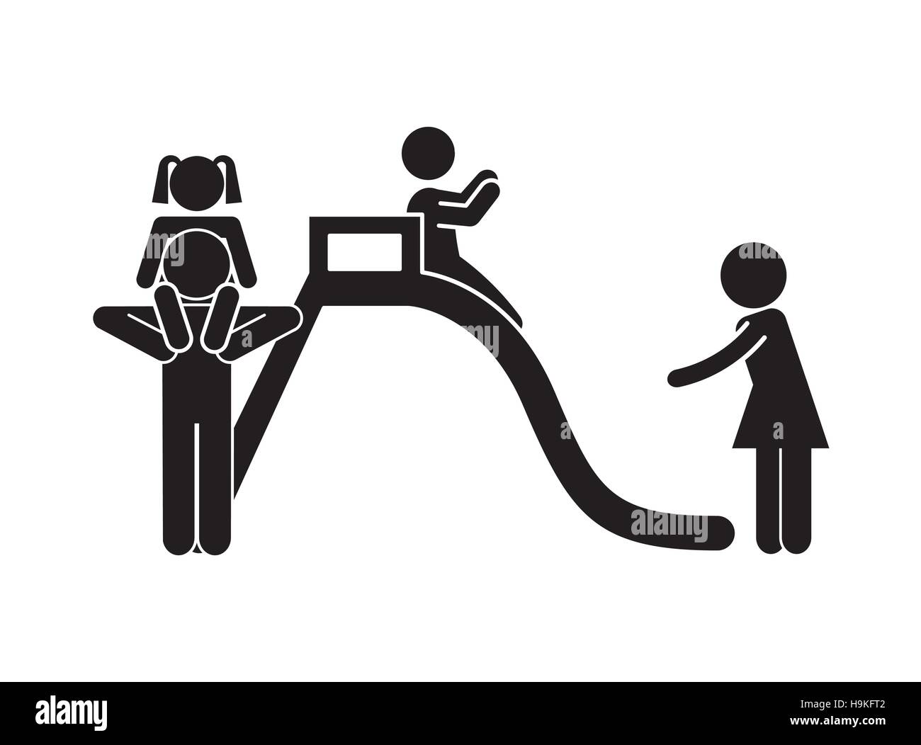 happy family with kids playing on slide. pictogram design. vector ...