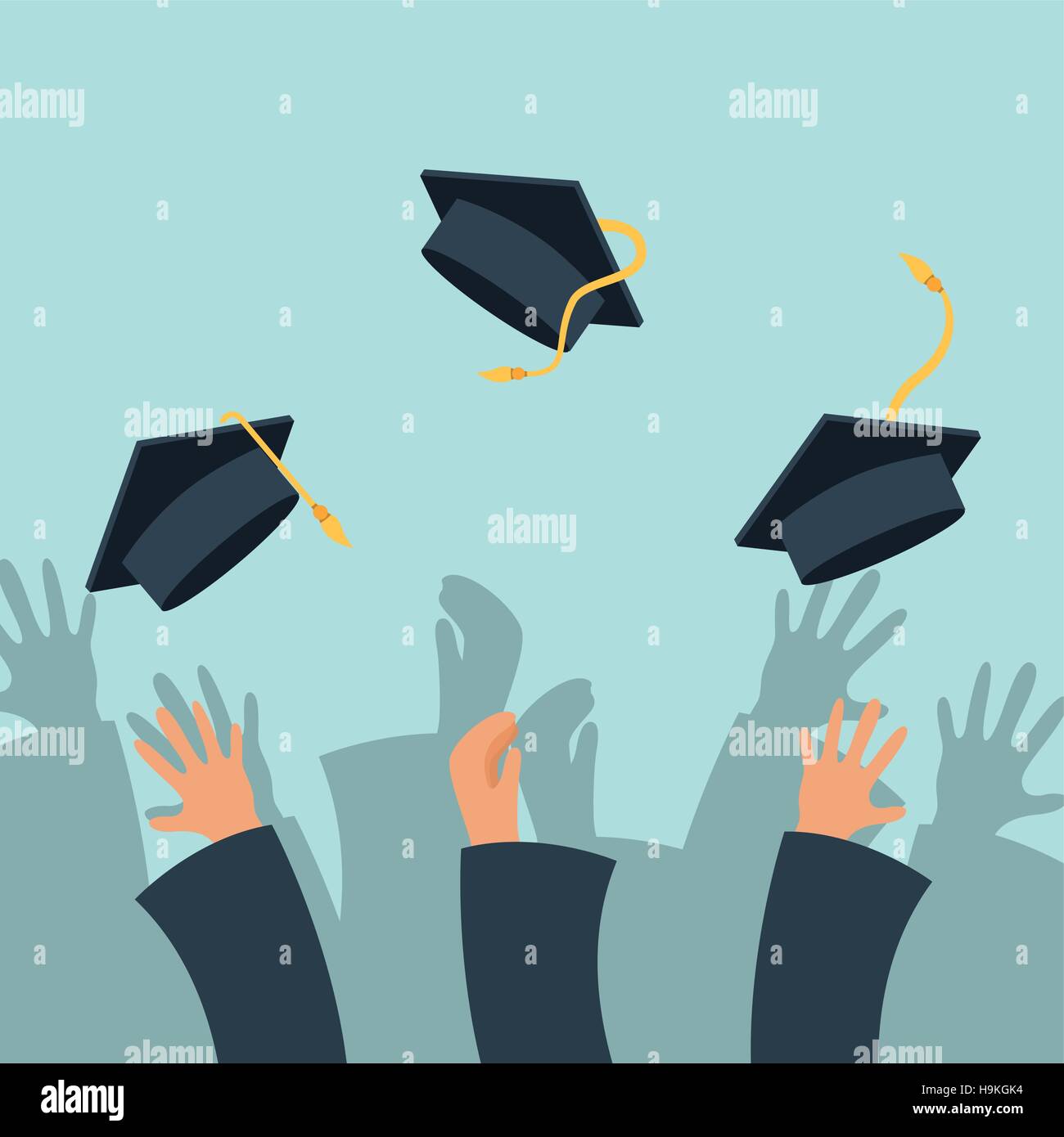 Hands of graduates throwing graduations hats. colorful design. vector ...