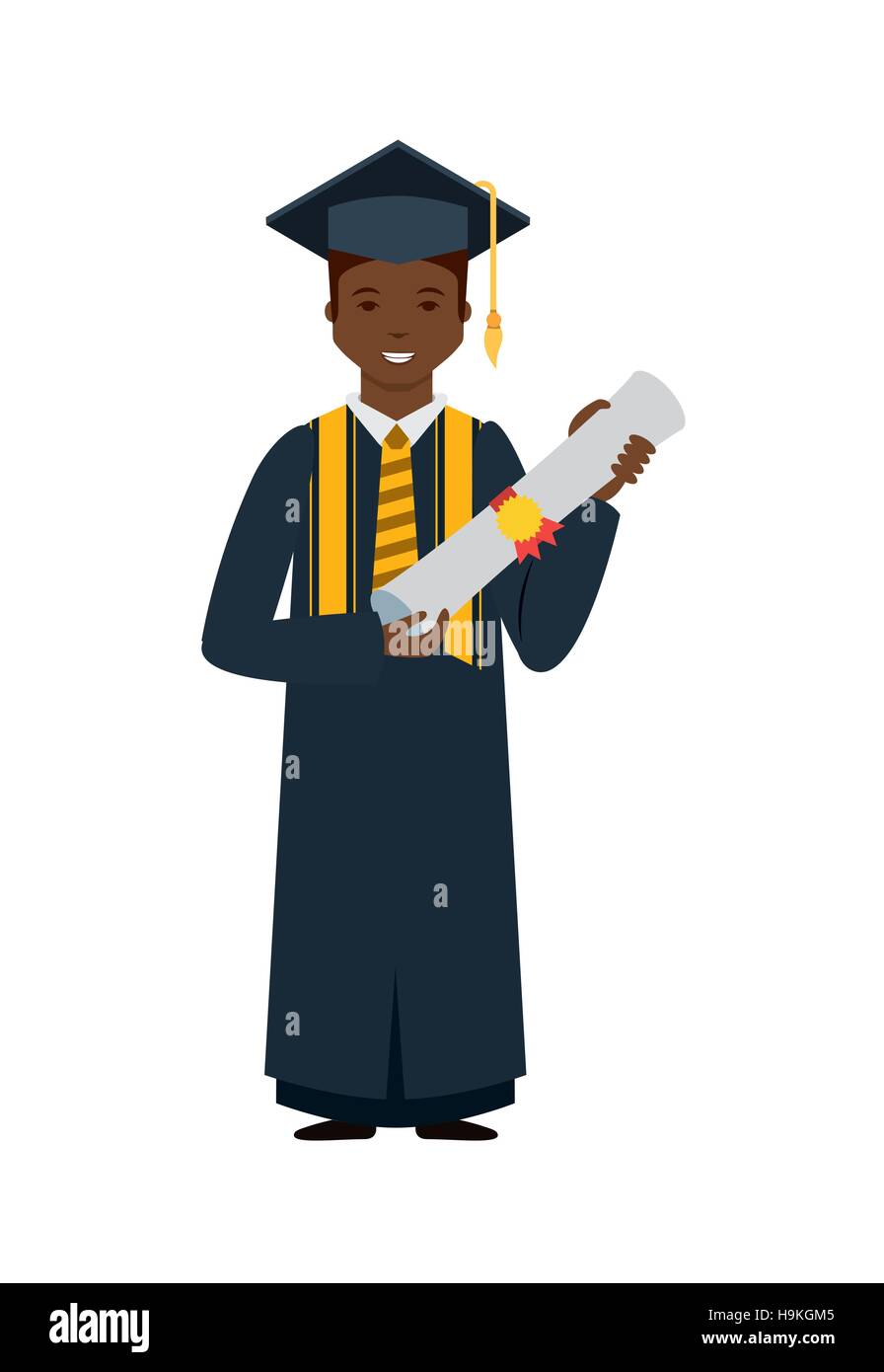 cartoon graduate man holding a diploma over white background. colorful ...