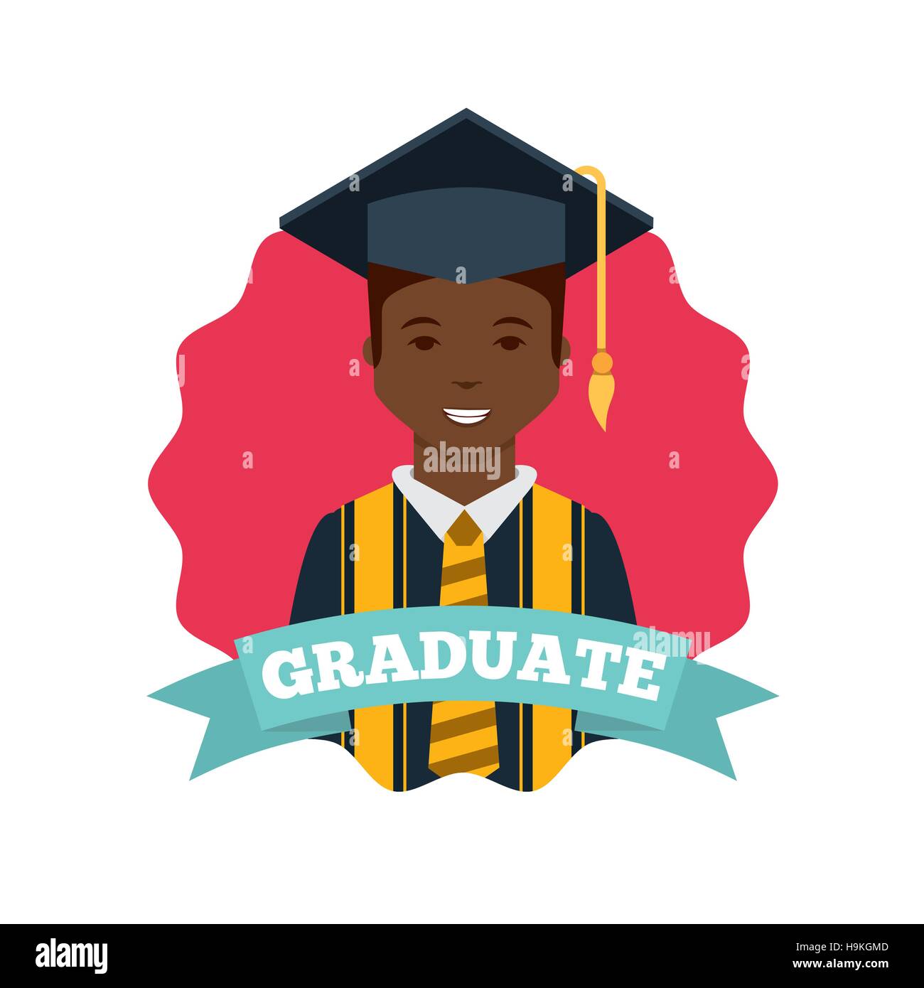 seal stamp with graduate man and blue ribbon over white background ...