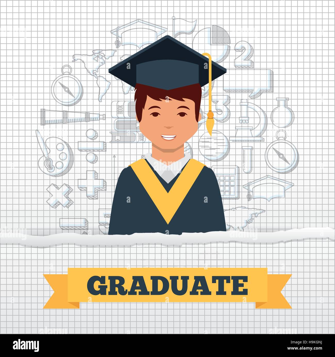 cartoon graduate man over white background. colorful design. vector ...