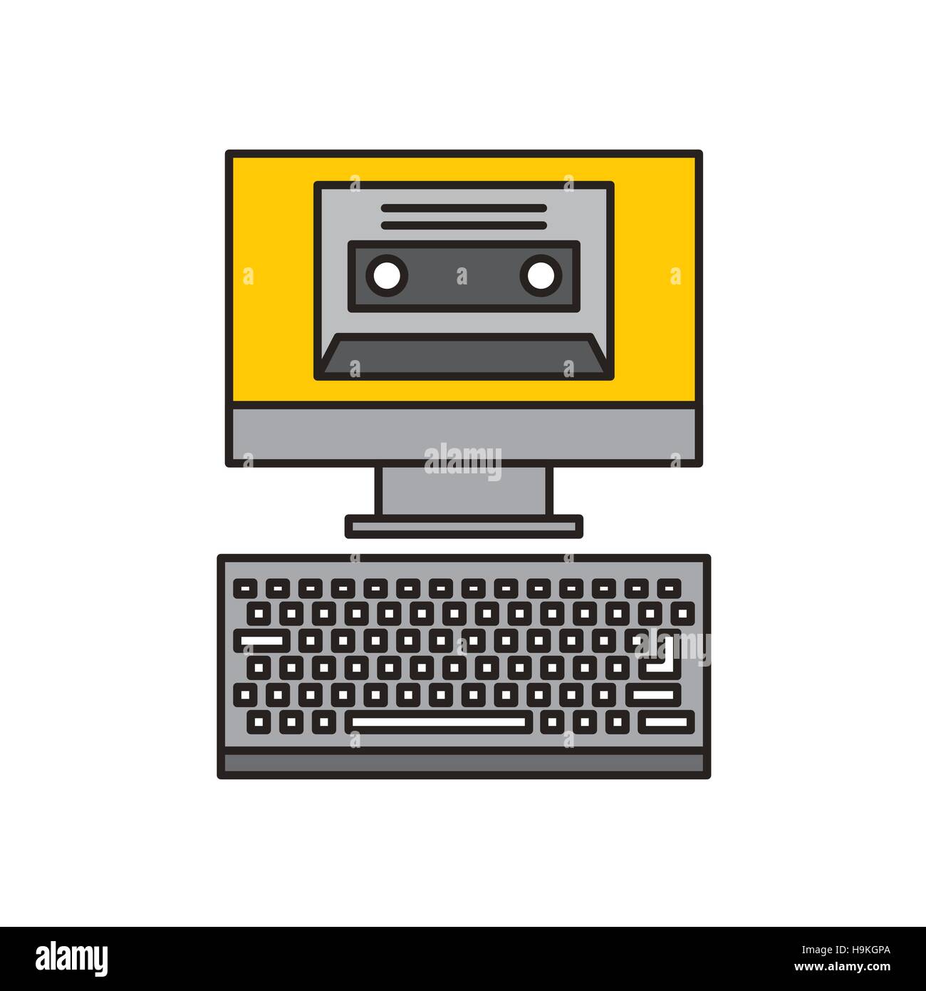 computer device with cassette tape icon on screen over white background ...