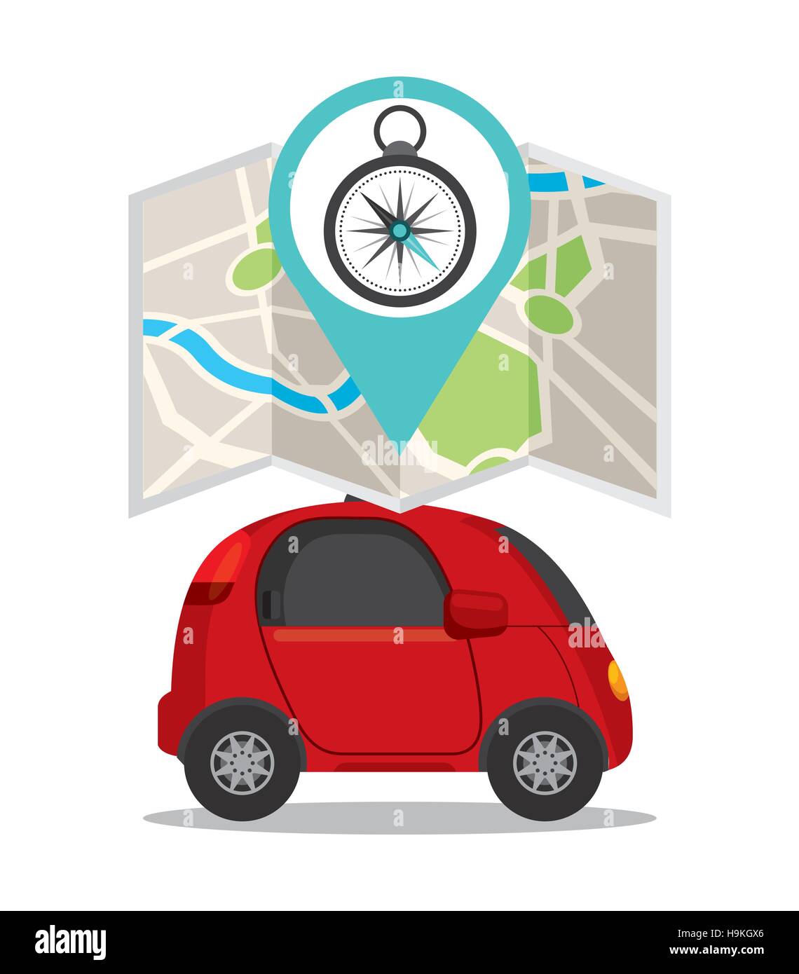 Car driving over map Stock Vector Images - Alamy