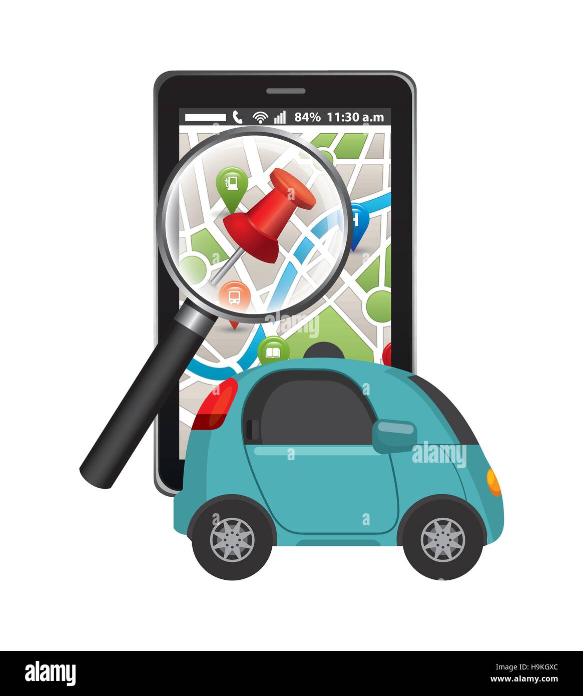 autonomous car vehicle and smartphone device with city map on screen ...