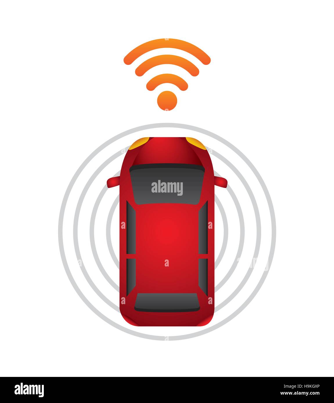 autonomous car vehicle with wireless waves over white background ...