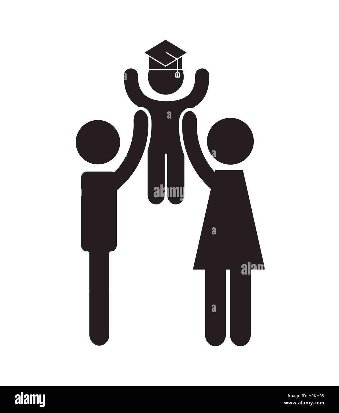happy parents holding a graduate son over white background. pictogram ...