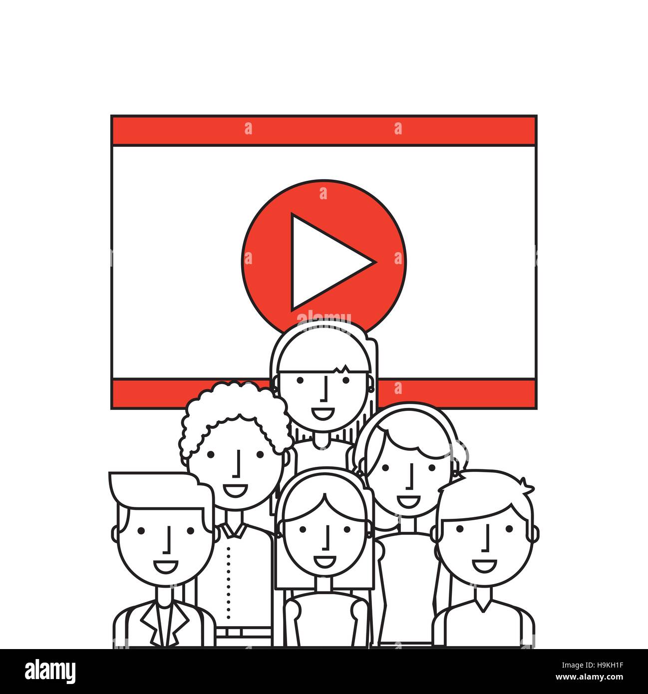 video media player and happy persons over white background. colorful ...