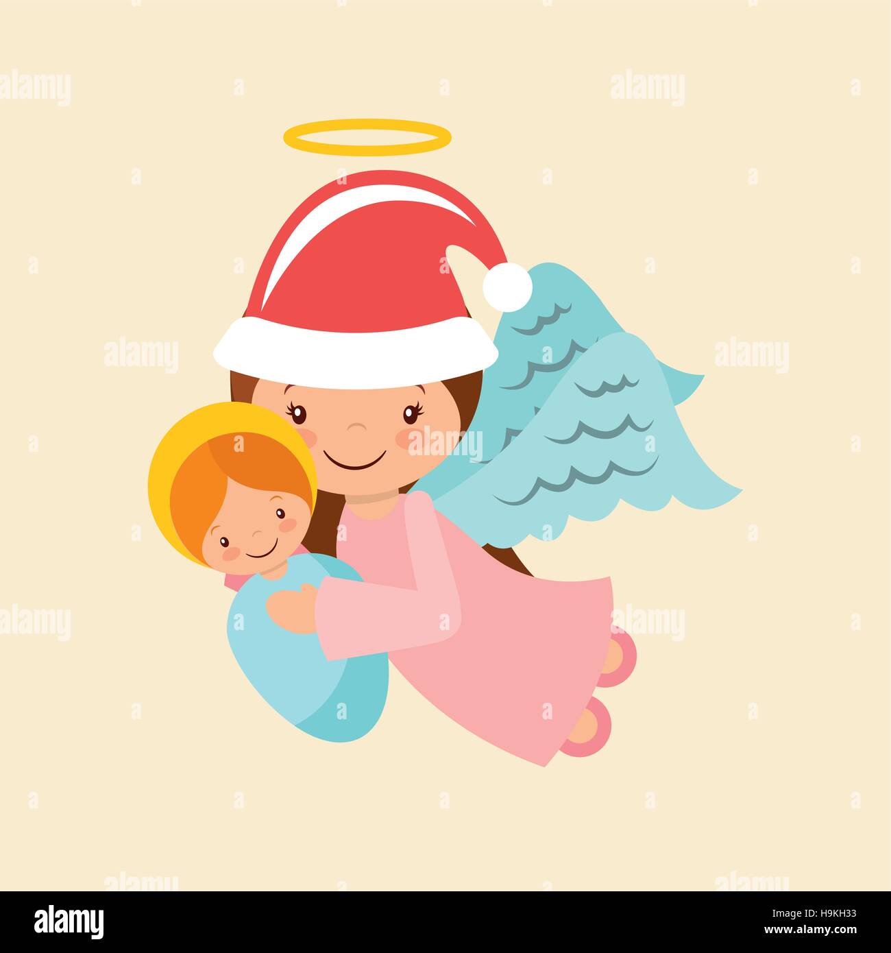 cartoon angel holding a baby jesus. colorful design. vector ...