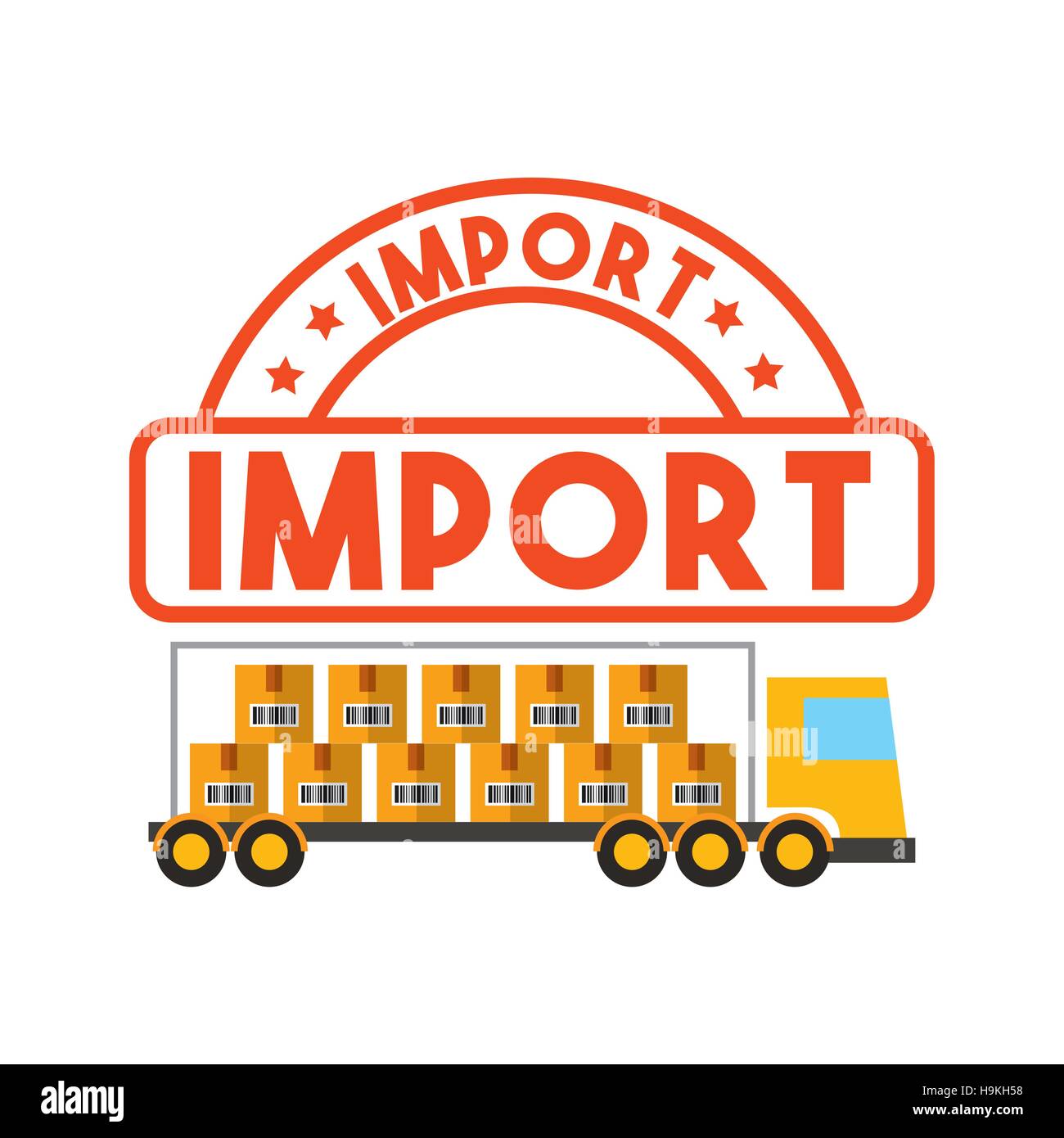 cargo truck with carton boxes over white background. export and import ...