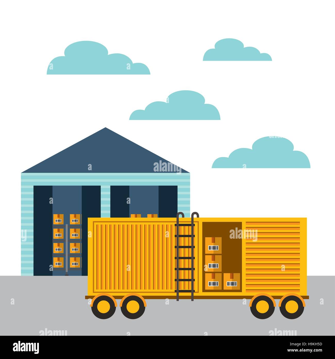 cargo truck and warehouse icon. import and export concept. colorful ...