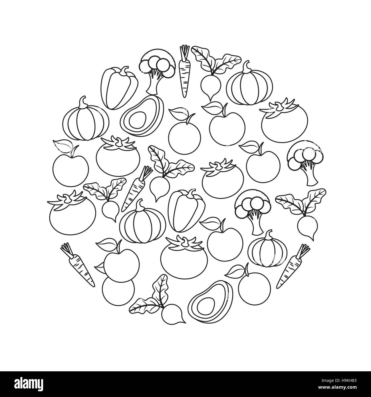Fresh vegetable in round Black and White Stock Photos & Images - Alamy