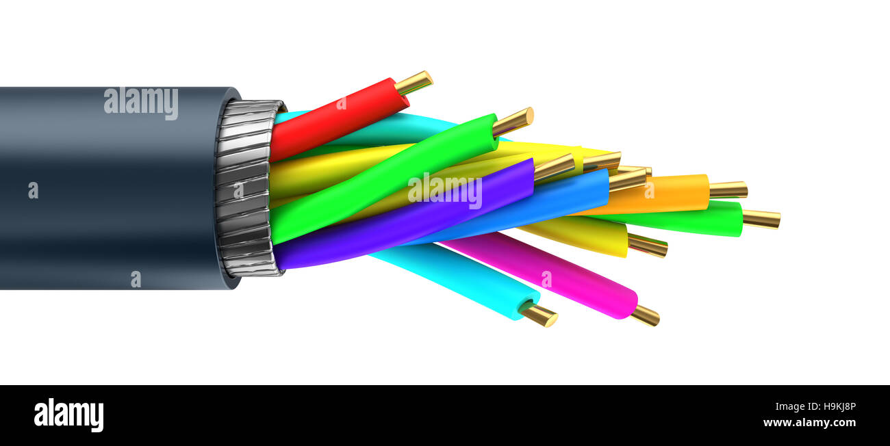 3d illustration of data cable inside structure, over white background ...