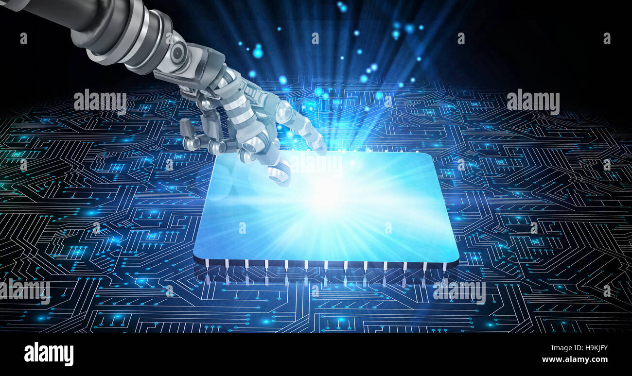 3D Composite image of back robot arm pointing at something Stock Photo ...