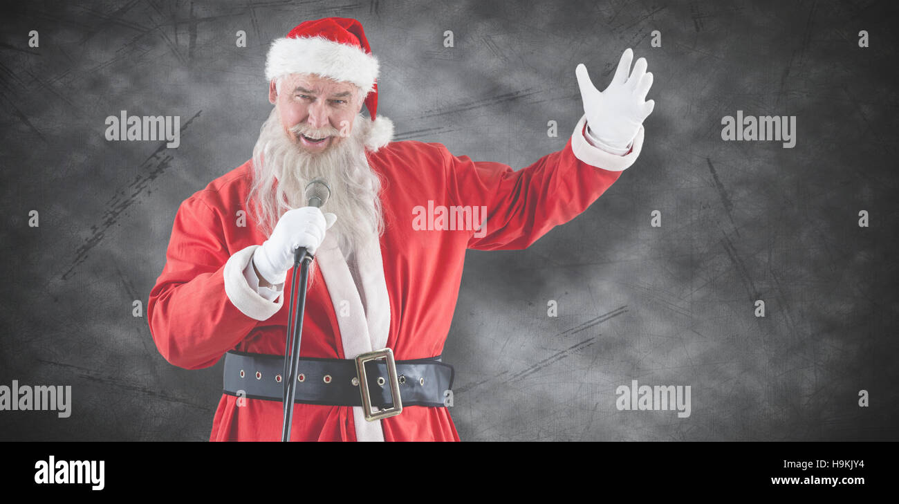 Composite image of portrait of santa claus singing christmas songs ...
