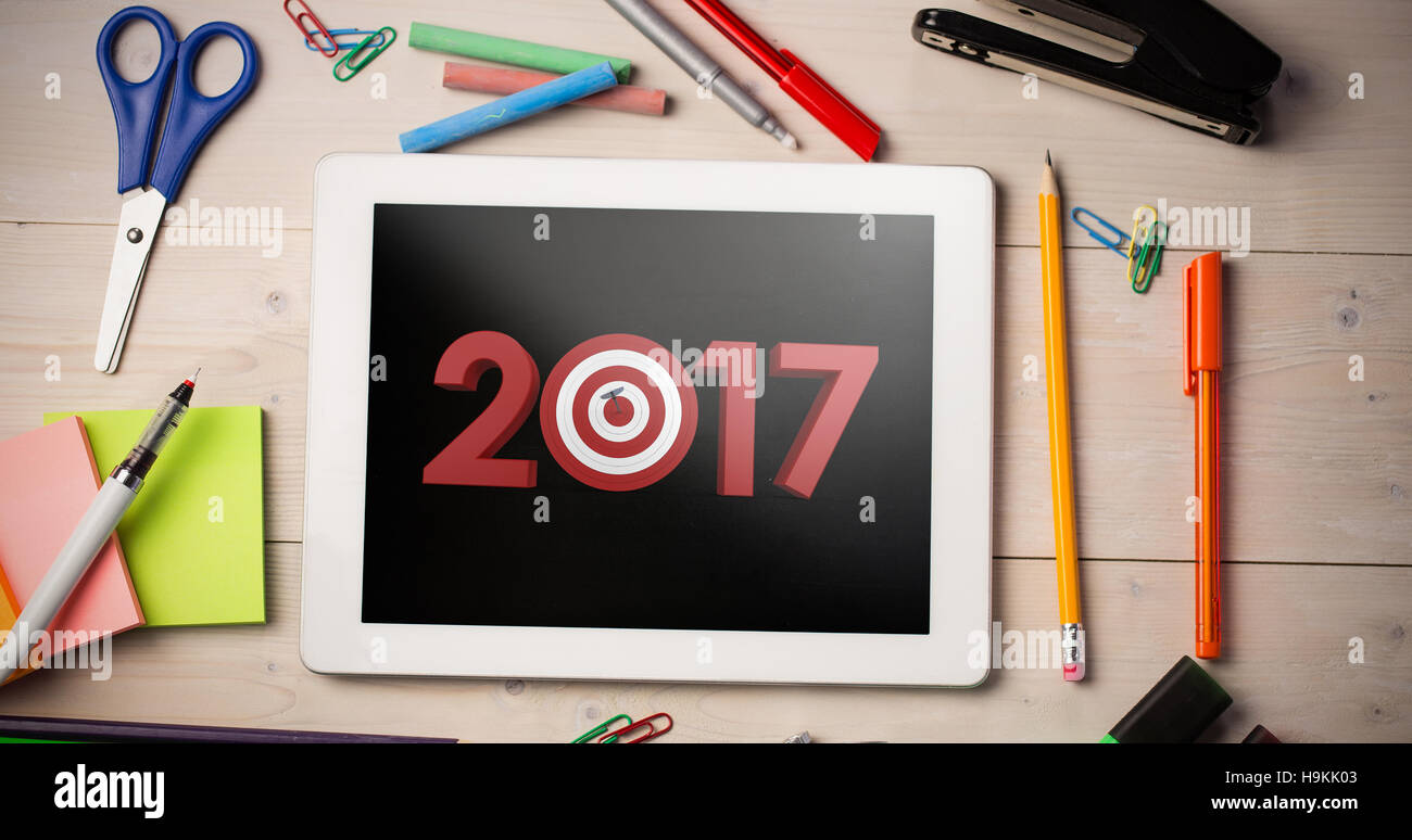 Composite image of composite 3D numbers with bulls eye arrow Stock ...