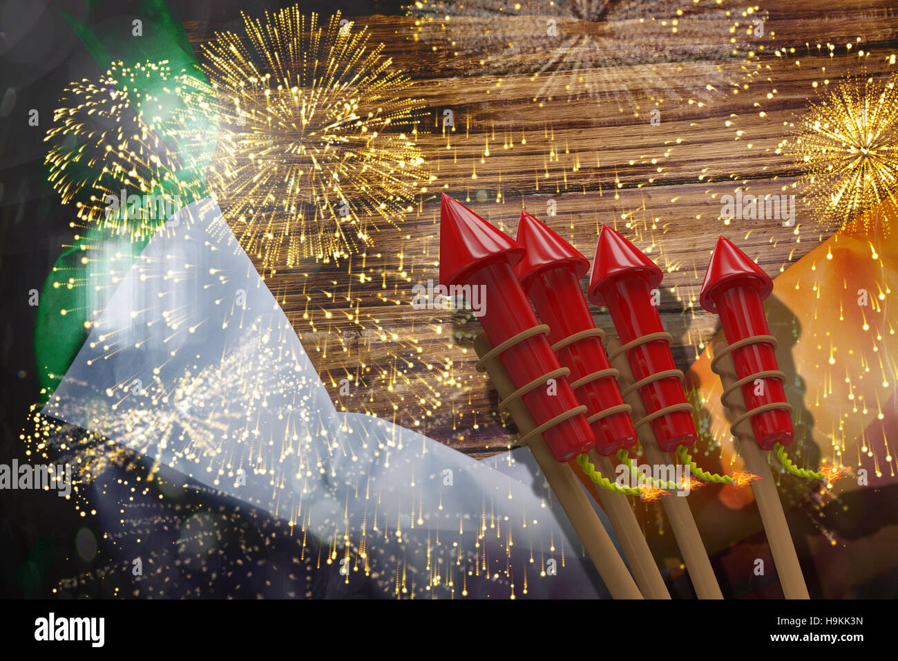 Composite image of 3D rockets for fireworks Stock Photo - Alamy