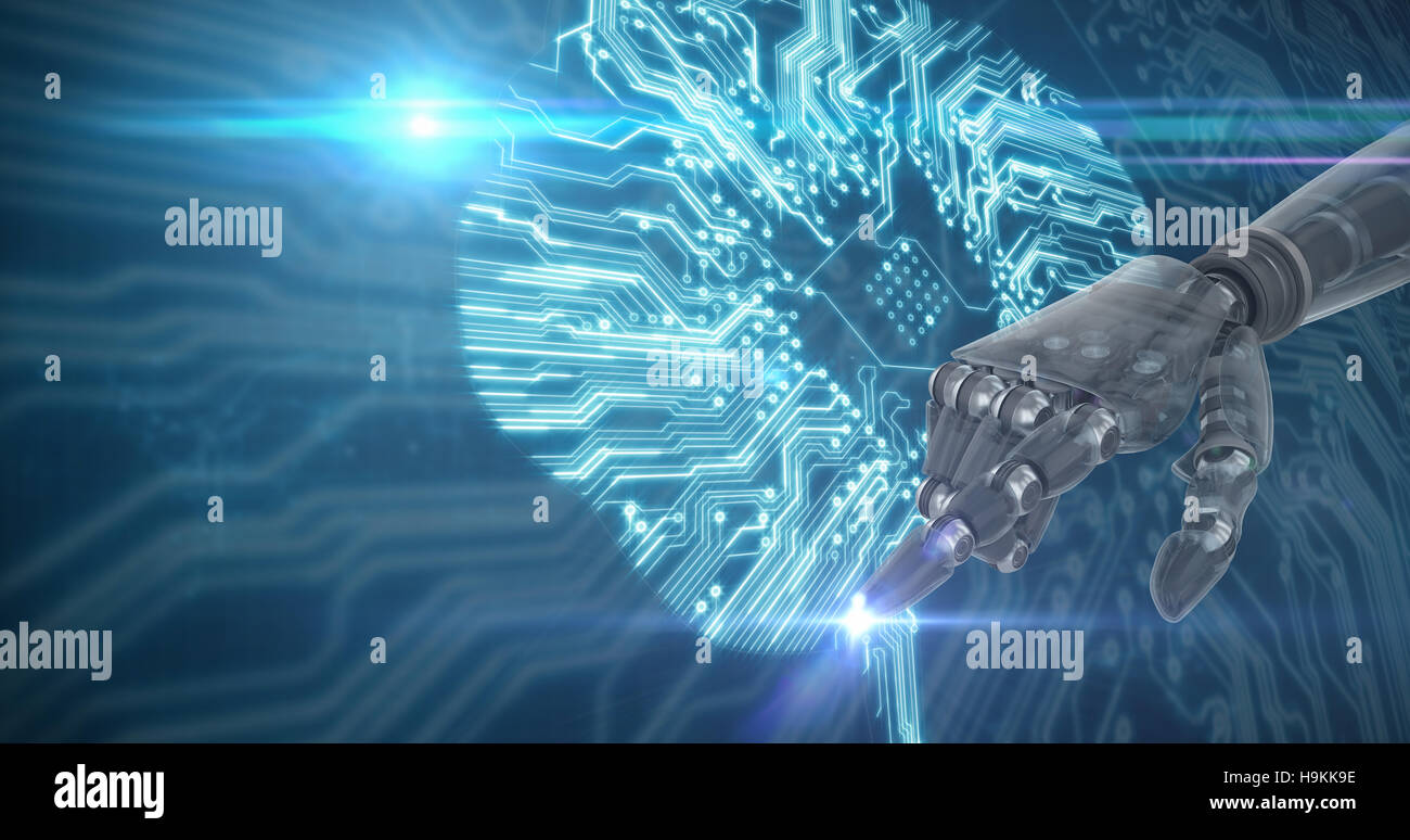 3D Composite image of back robot arm pointing at something Stock Photo ...