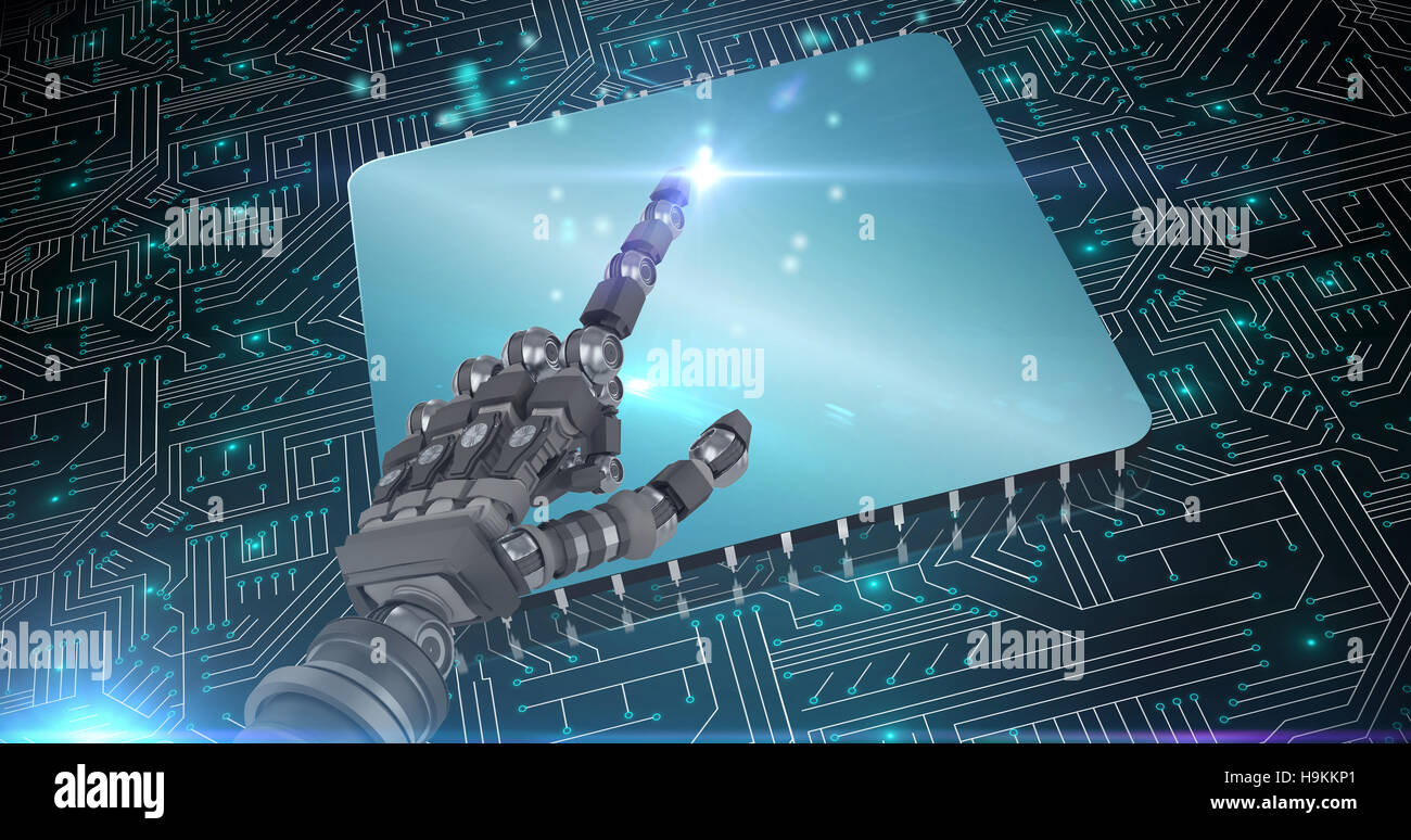 3D Composite image of back robot arm pointing at something Stock Photo ...