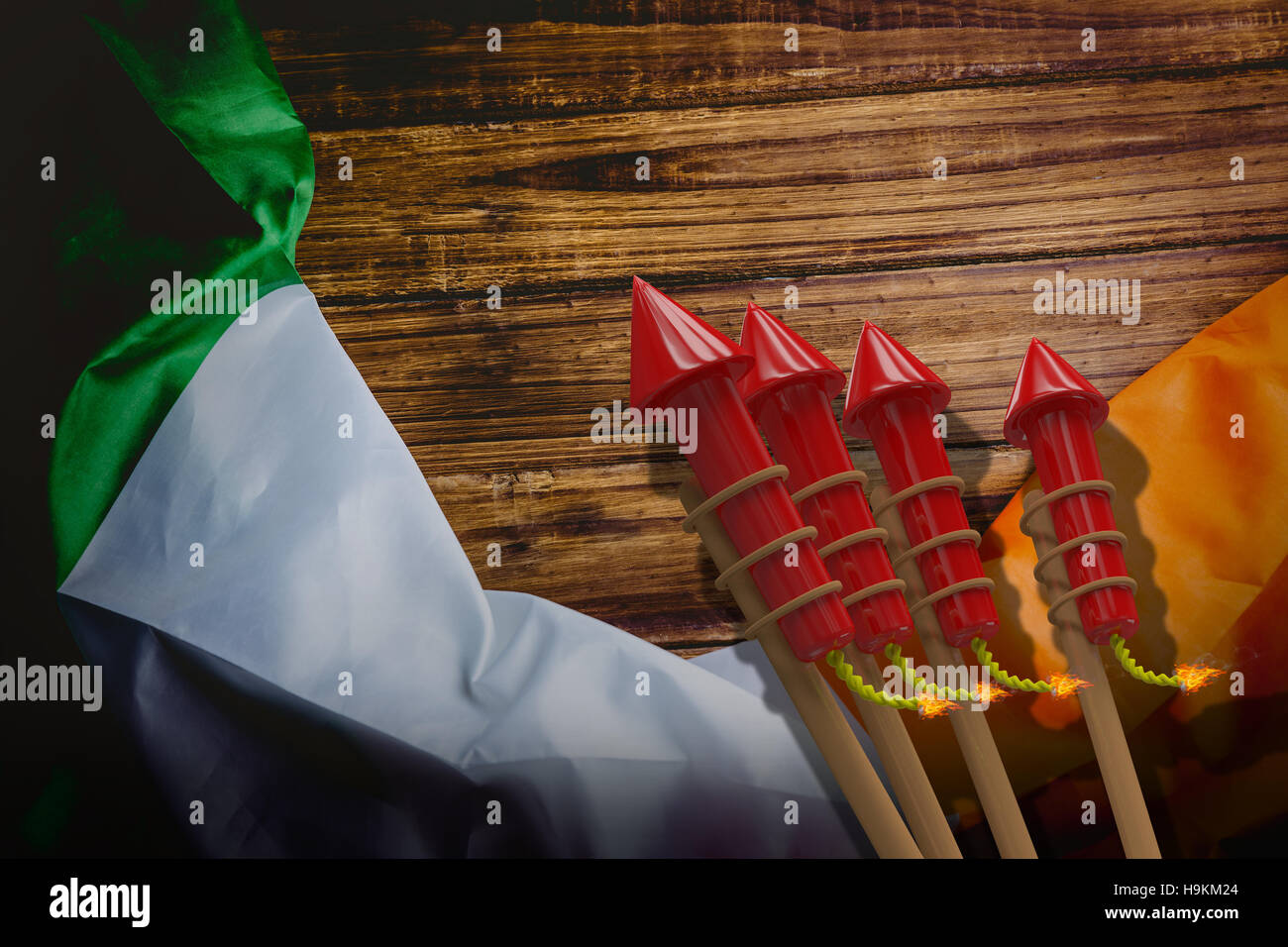 Composite image of 3D rockets for fireworks Stock Photo - Alamy