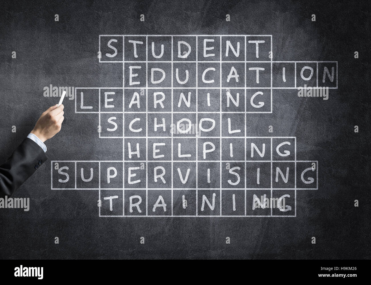Seminar trainer draw on chalkboard Stock Photo - Alamy